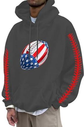 Generic Sweat à capuche en polaire confortable pour homme Imprimé rugby Automne et hiver Sweat à capuche décontracté pour la vie quotidienne Cadeaux de Noël, 