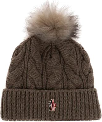 Moncler Bonnet avec logo et pompon - Femme - Accessoires - Brun - Taille: ONE Size