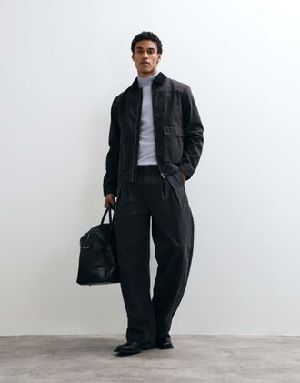 Threadbare veste carpenter avec col en velours c&ocirc;tel&eacute; contrastant noire