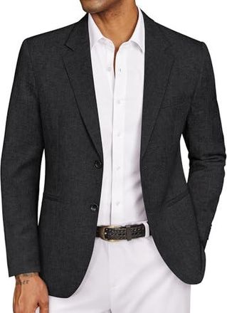 Coofandy Veste de costume pour homme, sportif, business, coupe droite, uni, 2 boutons, tenue de loisirs, Noir, XXL