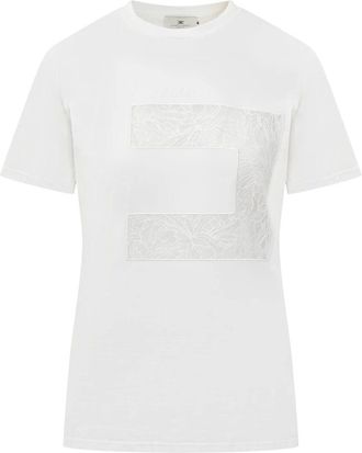 Elisabetta Franchi Femme, Tops, Blanc, Taille: 40 FR T-shirt en viscose &agrave; col rond