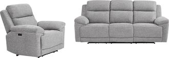 Vente-Unique Relaxsofa 3-Sitzer & Relaxsessel elektrisch - melierter Stoff - Grau - KELUNO