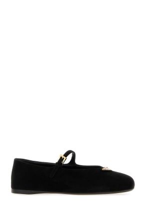 Prada Womens Black Suede Ballerinas Nero Ballerine Flat Shoes