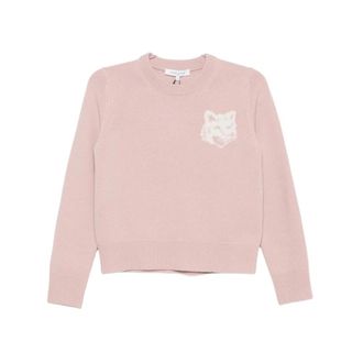 Maison Kitsun&eacute; Fox Head Intarsia Merino Pullover - - Knitwear - Damen - Rosa - M