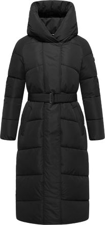 Navahoo Damen Extralanger Wintermantel warmer Steppmantel mit Tailleng&uuml;rtel Eisblick 14 Black Gr. M