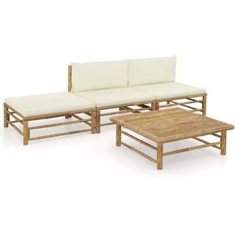 vidaXL Vidaxl - Salon de jardin 4 pcs avec coussins blanc crème Bambou