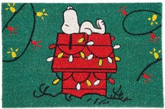 Excelsa Peanuts Shiny and Bright Paillasson dentr&eacute;e, Fibre de Coco, 60 x 40 cm, Vert avec Snoopy de No&euml;l, Base antid&eacute;rapante en PVC