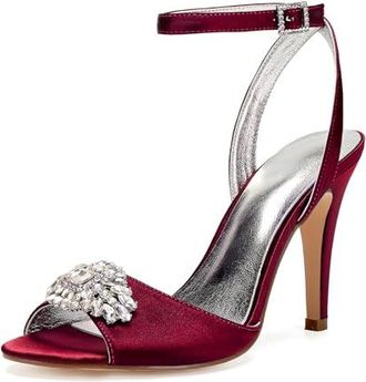 Generic Chaussures De Mariage Femme Talon Aiguille Mari&eacute;e Bride Haut Chaussure Bout Ouvert Mariage Chic Heel Sandales 10.5Cm,Burgundy,37 EU