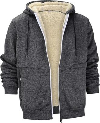 Generic Vestes doublées Sherpa pour homme - Veste chaude à capuche avec fermeture éclair intégrale - Style décontracté et lourd - Avec poches - Manteaux épais