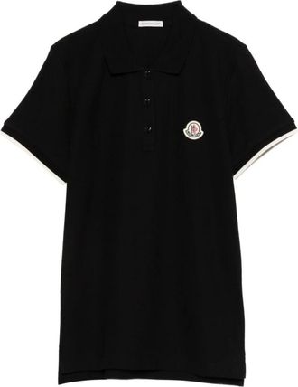 Moncler Femme, Tops, Noir, Taille: 40 FR Polo en Piqu&eacute; de Coton avec Logo