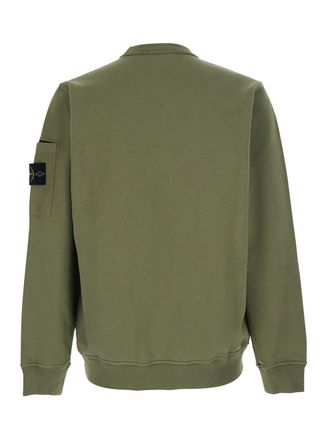 Stone Island Mens Crewneck Sweatshirt, Green Cotton Sweatshirts Sweater