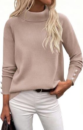 Zeagoo Femme Pulls Col Roul&eacute; Automne Hiver &Eacute;l&eacute;gant Tricot Haut Sweater Manches Longues D&eacute;contract&eacute; Pullover Chic Chaud Basique Kaki XL