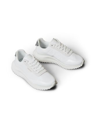 Calvin Klein Jeans Sneaker CALVIN KLEIN JEANS EVA RUNNER LACE UP MAT MIX, Damen, Gr. 38, wei&szlig;, silberfarben, Lederimitat, Textil, unifarben mit Farbeinsatz, Schuhe Sneak