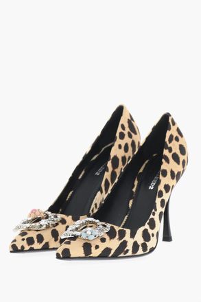 Dsquared2 Animal-Print Pumps with Rhinestone-Embellished Monogram 10cm Heel Dsquared2