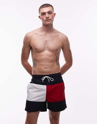 Tommy Hilfiger Badeshorts in Marineblau mit Archive-Flag-Logo und Kordelzug