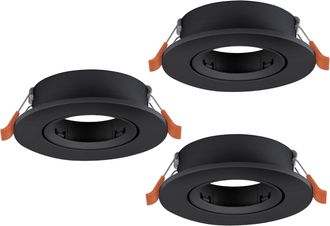 Eglo 3er Set Einbaustrahler Barranco, Spot Deckenleuchte schwenkbar, runder Einbauspot ohne Leuchtmittel, Deckenstrahler aus schwarzem Kunststoff, GU10 Fas