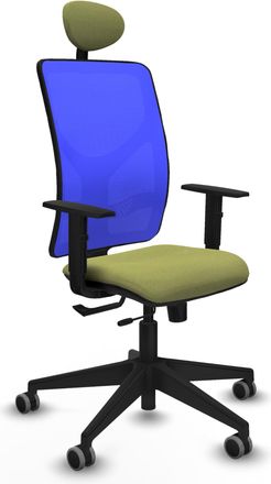 Piqueras y Crespo Computerstuhl mit 1D-Armlehnen, h&ouml;henverstellbarer Lendenwirbelst&uuml;tze und festem Kopfteil, ausgestattet mit Syncro/Traslack und Schneideschaum, Blau/O