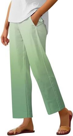 Generic Robe boh&egrave;me d&eacute;contract&eacute;e pour femme - Imprim&eacute; floral - Pantalon en lin &agrave; rayures - Taille &eacute;lastique - Cordon de serrage - Pour l&eacute;t&eacute;, le printemps, la 