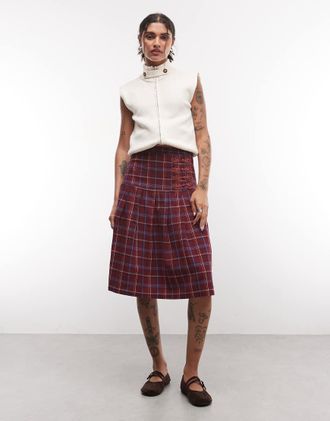 Reclaimed Vintage kilt &agrave; carreaux avec galons brandebourg-Multi