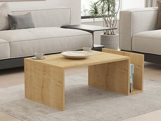 Hanah Home Modern Coffee Table in Sapphire Oak, 86.8 x 32.4 x 50 cm | 100% Melamine Coated Particle Board, 18 mm Thick | Wall-Fixable, Scandinavian Design