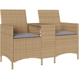 vidaXL Gartensofa 2-Sitzer mit Tisch und Kissen Beige Poly Rattan Vidaxl