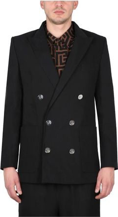 Balmain Homme, Vestes, Noir, Taille: XL Technical Cotton DB Blazer Jacket