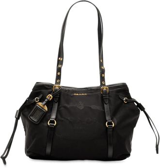 Prada Shopper - Tessuto Canapa Logo Tote - Gr. unisize - in Schwarz - f&uuml;r Damen
