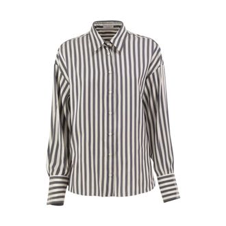 Brunello Cucinelli Gestreiftes Hemd aus Seidenpopeline - - Blouses & Shirts - Damen - Beige - S
