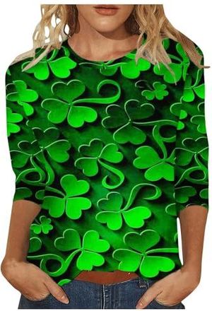 Generic Uwdiohq Tee Shirt Manche Longue Femme 3/4 Sleeve Tops Crewneck Pullover Blouse Glitter Tshirt (Mint Green, L) Chemise Vetement Grande Taille Ceremonie