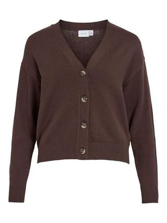 Vila Vila Neck Knit Viril Noos Cardigan en Tricot &agrave; col en V, Chocolat, S Femme