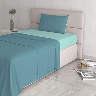 Italian Bed Linen Natural Color Bettwäsche Set, 100% Baumwolle, Ottanio/Wassergrün, Kleine doppelte
