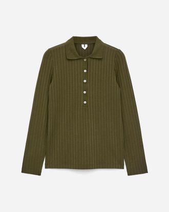 Arket Breit Geripptes Poloshirt -Gr&uuml;n