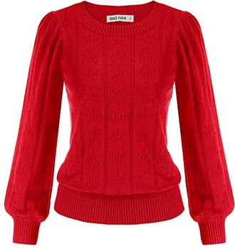 Grace Karin Casual Chandails Femme Manche Longue Hiver Pull Sweatshirrt Col Rond Taille Elastique Style Chic et Elegant Grande Taille Rouge -9 XXL