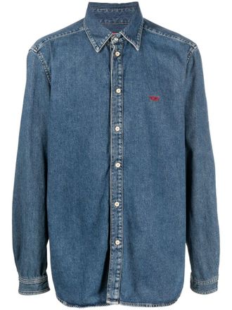Diesel chemise en jean &agrave; logo brod&eacute; - Bleu