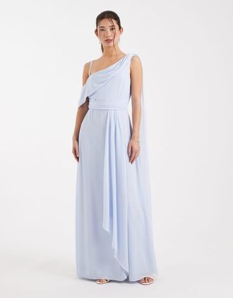 Tfnc Robe longue en mousseline &agrave; &eacute;paules tombantes et jupe portefeuille pour demoiselle dhonneur - Bleu clair