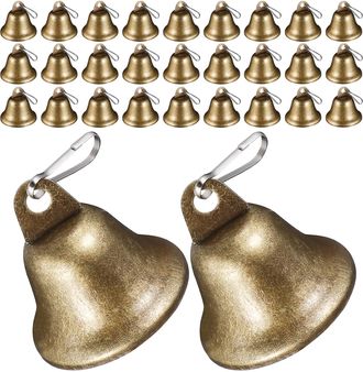 DOITOOL 40 St&uuml;ck Vintage Metall H&auml;ngglocken mit Klarem Klang Weihnachtsglocken und Bastelgl&ouml;ckchen f&uuml;r Christbaumschmuck Girlanden und T&uuml;rdekoration