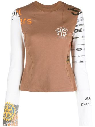 Marine Serre t-shirt Regenerated &agrave; design patchwork - Marron
