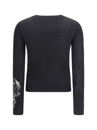 Max Mara Womens Wool Sweater With Lace Inserts Nero Silk; Ovis Aries
