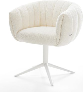 DELIFE Drehstuhl Jada-Flex Boucl&eacute; Wei&szlig; Fu&szlig;kreuz Wei&szlig; 360&deg; drehbar Wippfunktion Taschenfederkern, Esszimmerst&uuml;hle