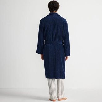 Lands End Bademantel aus t&uuml;rkischem Frottee, Herren, Gr&ouml;&szlig;e:48-50 regular, Blau, Baumwolle, by Lands End