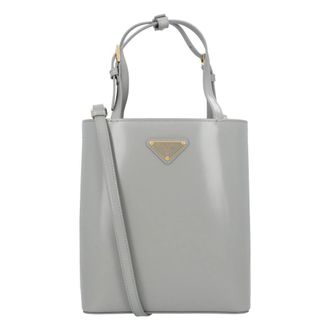 Prada Triangle Logo Leder Tote Bag - - Bags - Damen - Grau - ONE SIZE