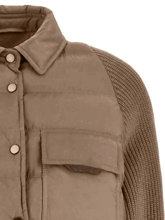 Brunello Cucinelli Goose Down with Wool Sleeves Down Jacket - Brown