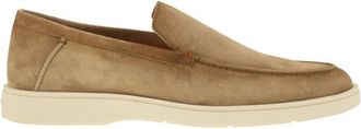 Santoni Loafer - Suede Moccasin With Orange Thread Detailing - Gr. 7_5 - in Beige - für Damen