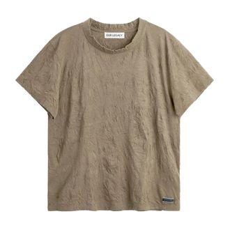 Our Legacy Olive Crinkle Jersey T-Shirt - - Tops - Herren - Braun - M