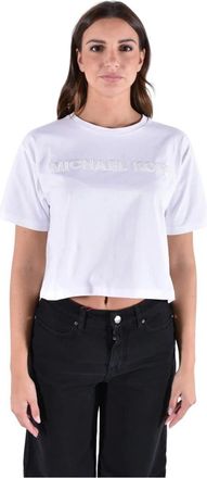 Michael Kors Femme, Tops, Blanc, Taille: 36 FR T-shirt en Jersey de Coton avec Logo et Clous