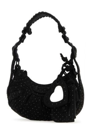 Balenciaga Womens Embellished Denim Le Cagole Xs Shoulder Bag 1071 Borse A Mano