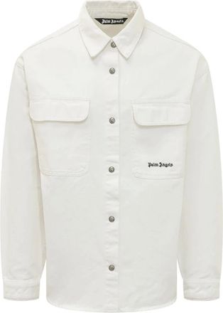 Palm Angels Homme, Chemises, Blanc, Taille: XS Chemise ample &agrave; imprim&eacute; logo