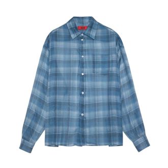 424 Homme, Chemises, Bleu, Taille: M Checked Silk Shirt