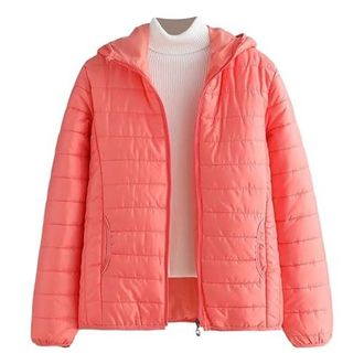 Generic Doudoune l&eacute;g&egrave;re &agrave; capuche pour femme, manteau dhiver matelass&eacute; et rembourr&eacute;, fermeture &eacute;clair int&eacute;grale, chaude, avec poches, corail, taille 3XL