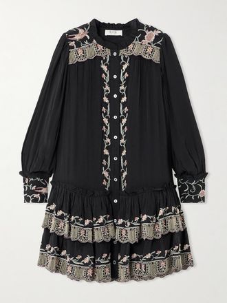 Sea New York Lacey Gestuftes Minikleid Aus Chiffon Mit Stickereien - Schwarz